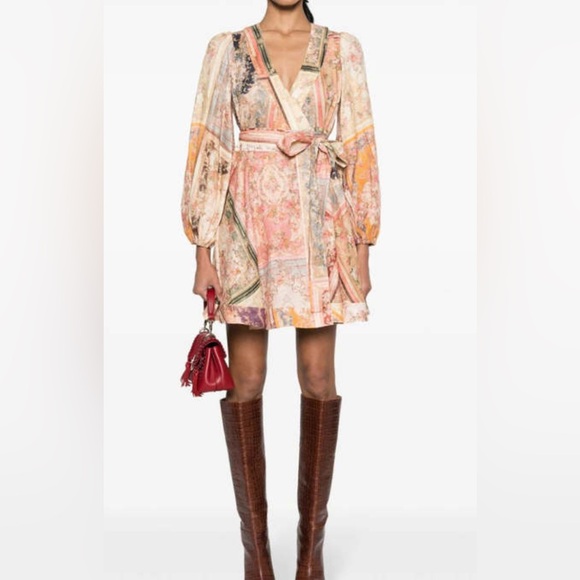 Zimmermann | Dresses | Zimmerman August Wrap Mini Dress Patch Floral ...